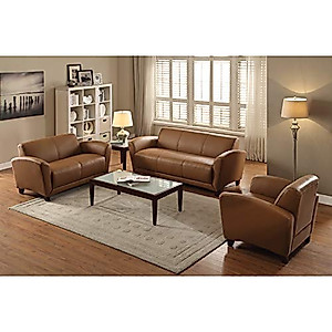 Lorell Accession Loveseat Sofa, 34.5" x 55" x 31.5", Mahogany, Tan