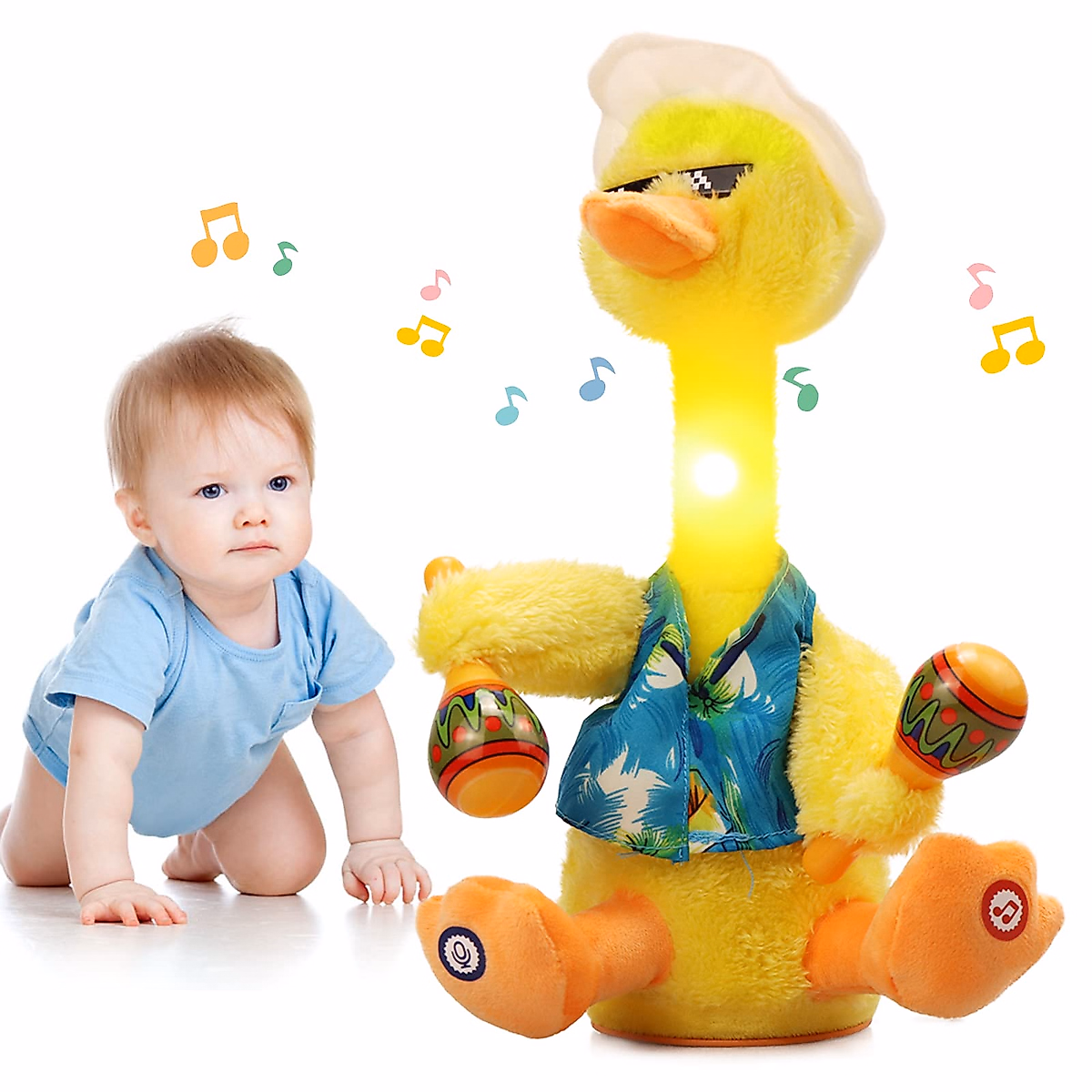 MILEGI Talking Duck Toy Repeats What You Say Dancing Duck Baby Toys for Kids Toddlers Infants Mimicking Singing Duck Stuffed Animal Plush Toys Shaking Head Electric Interactive Animated Toy