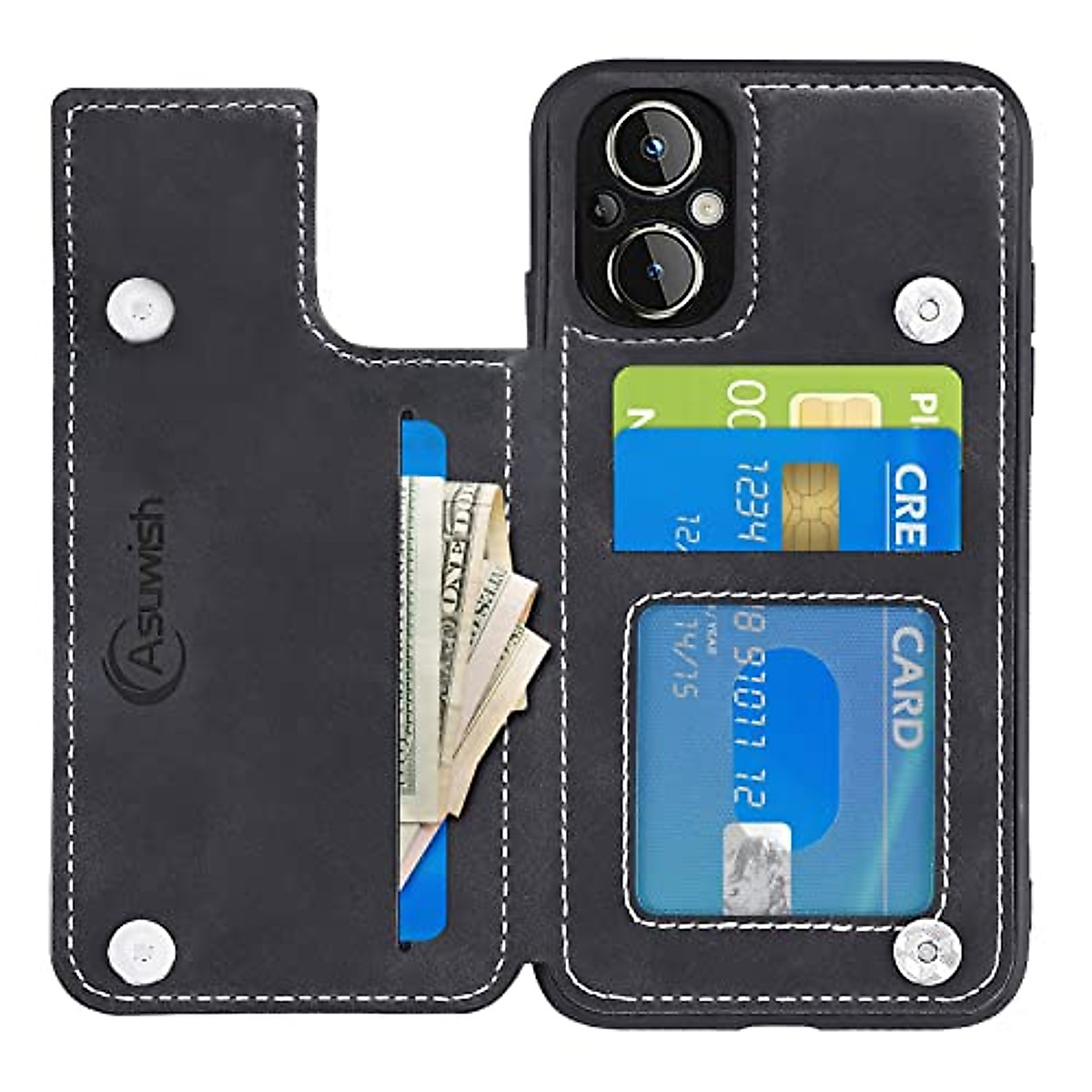 Asuwish Phone Case for OnePlus Nord N20 5G Wallet Cover with Tempered Glass Screen Protector and Credit Card Holder Slot Stand Cell Accessories One Plus N 20 G5 1 Plus 20N 1plus One+ 1+ N205G Black