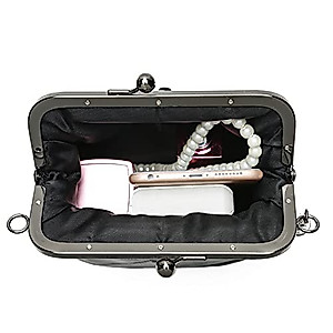 Vintage Kiss Lock Shoulder Bag With Tassel, Leather Flowers Rivets Chain Handle Handbag, Retro Messenger Crossbady Satchel for Women