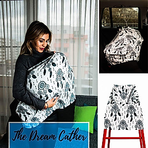 Premium Soft - Nursing Breastfeeding Cover Scarf, Baby Car Seat Cover - Multi Use Nursing Cover Pattern - Ideal Grocery Cart Cover and Highchair - Stretchy Canopy - Dream Catcher by GUFIX