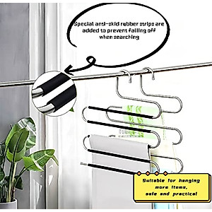 5 Pack Pants Hangers S-Shape Non-Slip Space Saving Hangers Stainless Steel Clothes Hangers Closet Organizer for Scarf Pants Hanging Jeans Towels