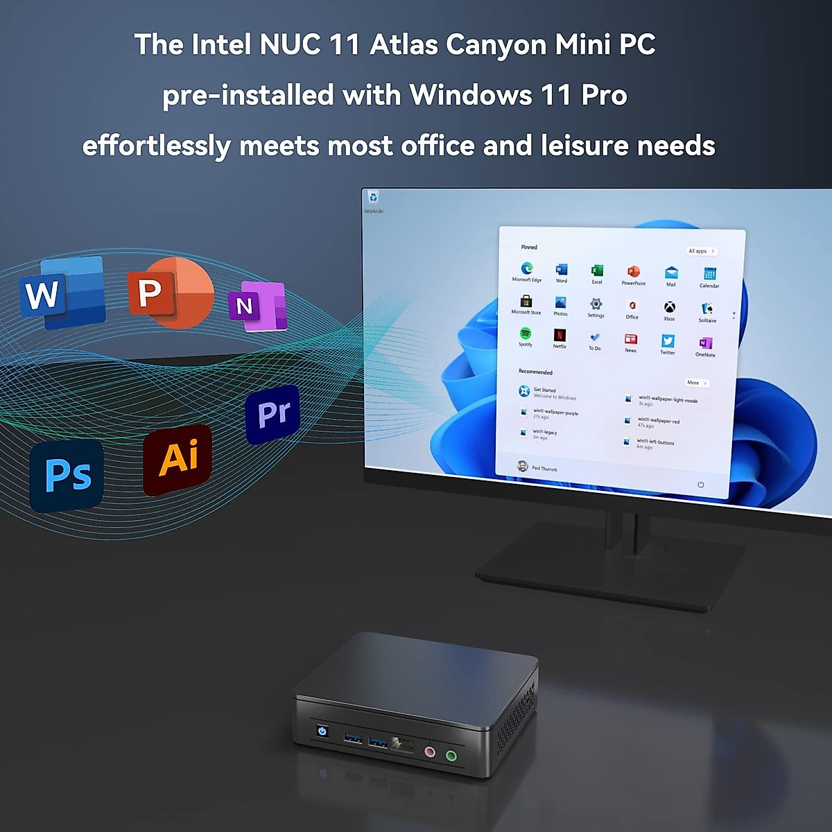 Intel NUC 11 Mini PC with Quad-Core Celeron N5105, Versatile Mini Computers 8GB DDR4 RAM & 256GB SSD - Support HDMI Dual 4K UHD/Bluetooth v5.2/Windows 11 Pro preinstalled（NUC11ATKC4）