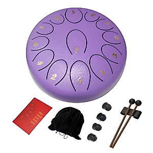 REGIS Alloy Steel Tongue Drum 13 Notes 12 Inches Chakra Tank Drum Steel Percussion Padded Travel Bag and Mallets (lavender, 12 Inches 13 Notes)