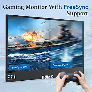 KUMK 4K Portable Monitor 13.3" 3840x2160 UHD USB-C Laptop Monitor with Kickstand & Carrying Bag, Eye Care Screen HDR Speakers FreeSync External Gaming Monitor for Mac PC Phone Xbox Switch PS5/4, Black