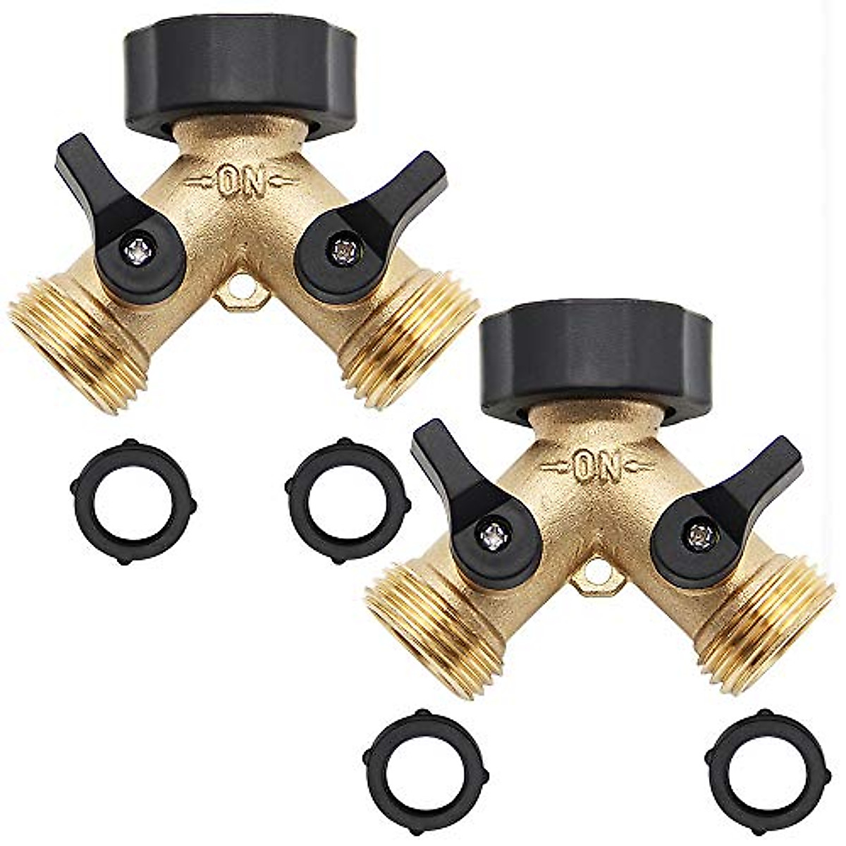 Lifynste 2 Way Brass Hose Splitter, 3/4" Brass Hose Connectors, Y Connector Garden Hose Adapter Connector, 2 Pack