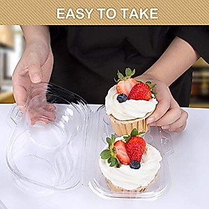 HIMETSUYA 2 Cavity Cupcake Boxes-Stackable Regular Cupcake Carrier Holder, Thicker Clear Cupcake Boxes, Non-slip High Topping Cupcake Containers for Cupcakes, Muffins (50)