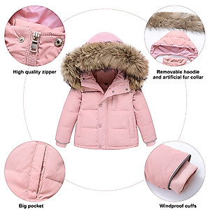 nilikastta 4-5T Toddler Girls Snowsuit Winter Clothes Baby Girl Down Jacket Kids Hooded Fur Coat + Ski Bib Pants Snow Outfits(Pink,4-5T)