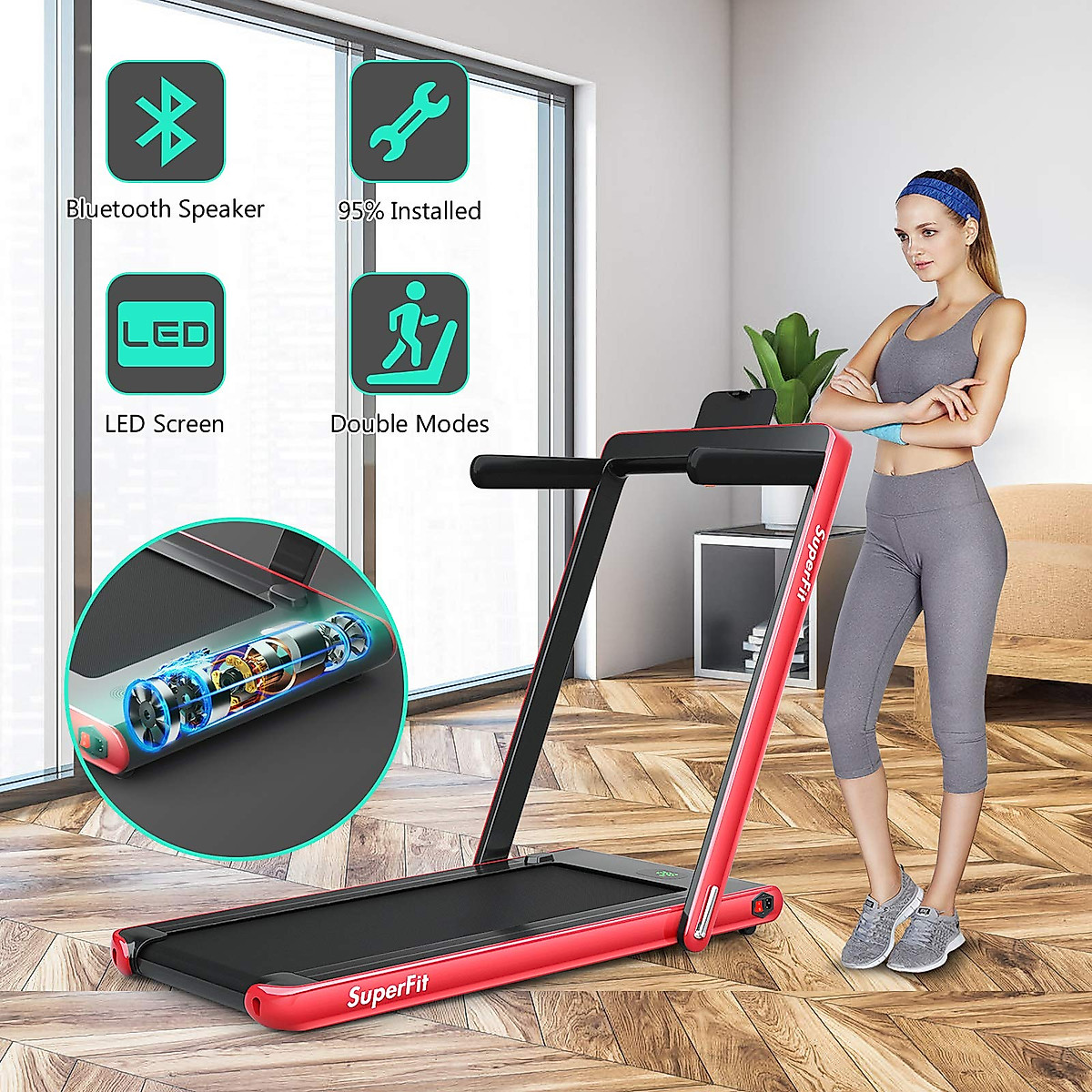 GYMAX Walking Pad, 2.25HP Foldable Treadmill with LED Display, Remote & Smart App Control, 2 in 1 Under Desk Treadmill, Portable Compact Folding Treadmill for Small Space/Home/Office