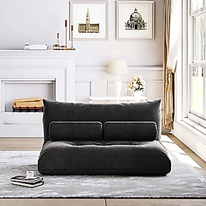 TMEOSK Double Chaise Lounge Sofa with 2 Pillows, 5-Position Reclining Folding Lazy Sofa Sleeper Bed Futon Bed Sofa Couches for Boys Girls Teens Adults Living Room Bedroom (Black)