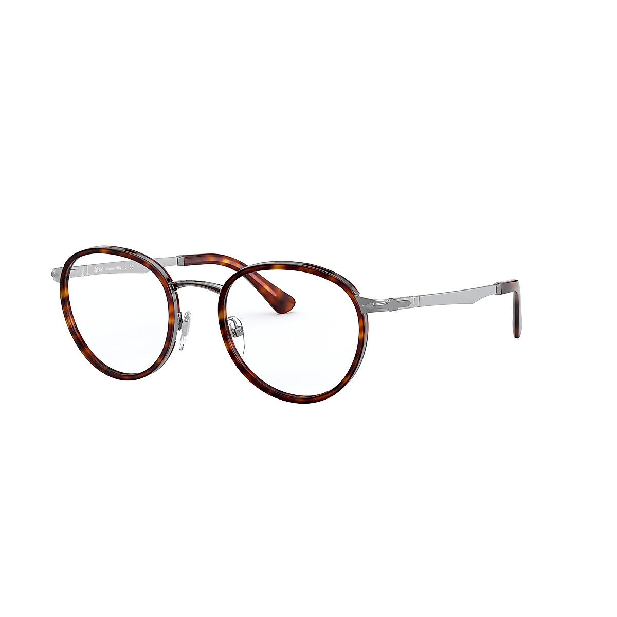 Persol PO2468V Round Prescription Eyewear Frames, Gunmetal/Havana/Demo Lens, 49 mm