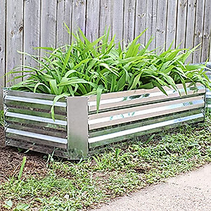 Sunnydaze Corrugated Galvanized Steel Raised Garden Bed - 48-Inch x 11.75-Inch Rectangle Planter for Plants, Vegetables, and Flowers - Silver