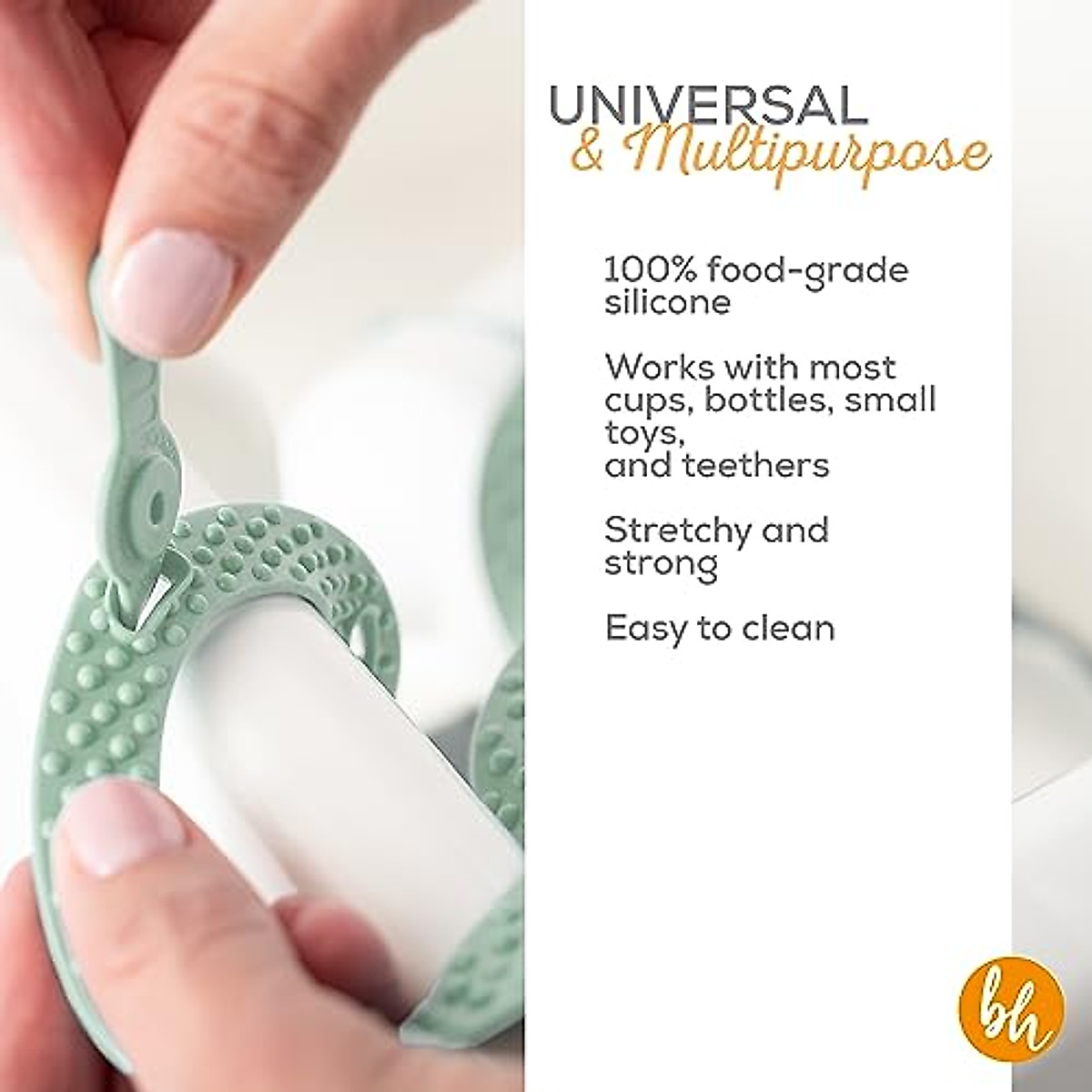 BooginHead SippiGrip Food-Grade Silicone Baby Bottle Holder & Sippy Cup Strap, Sage Green