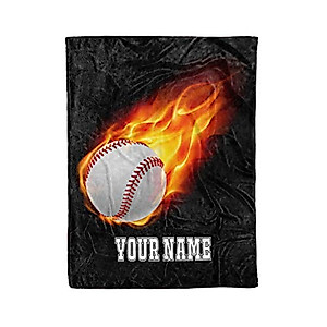 Personalized Custom Baseball Fleece and Sherpa Throw Blanket for Kids Tee Ball Players Travel Baseballs Gloves Pitching Hitting Machines Catching Equipment Bases Loaded Pattern