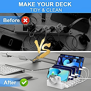 CREATIVE DESIGN Charging Station for Multiple Devices, 50W 6 Ports Charging Dock with 6 Cables Compatible with Cellphone,Tablet, Kindle, Apple Watch and Other Electronic