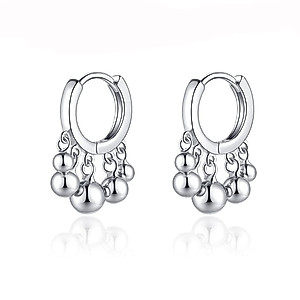 SLUYNZ 925 Sterling Silver Balls Hoop Earrings for Women Small Hoop Earrings Ball Earrings (A-Silver)