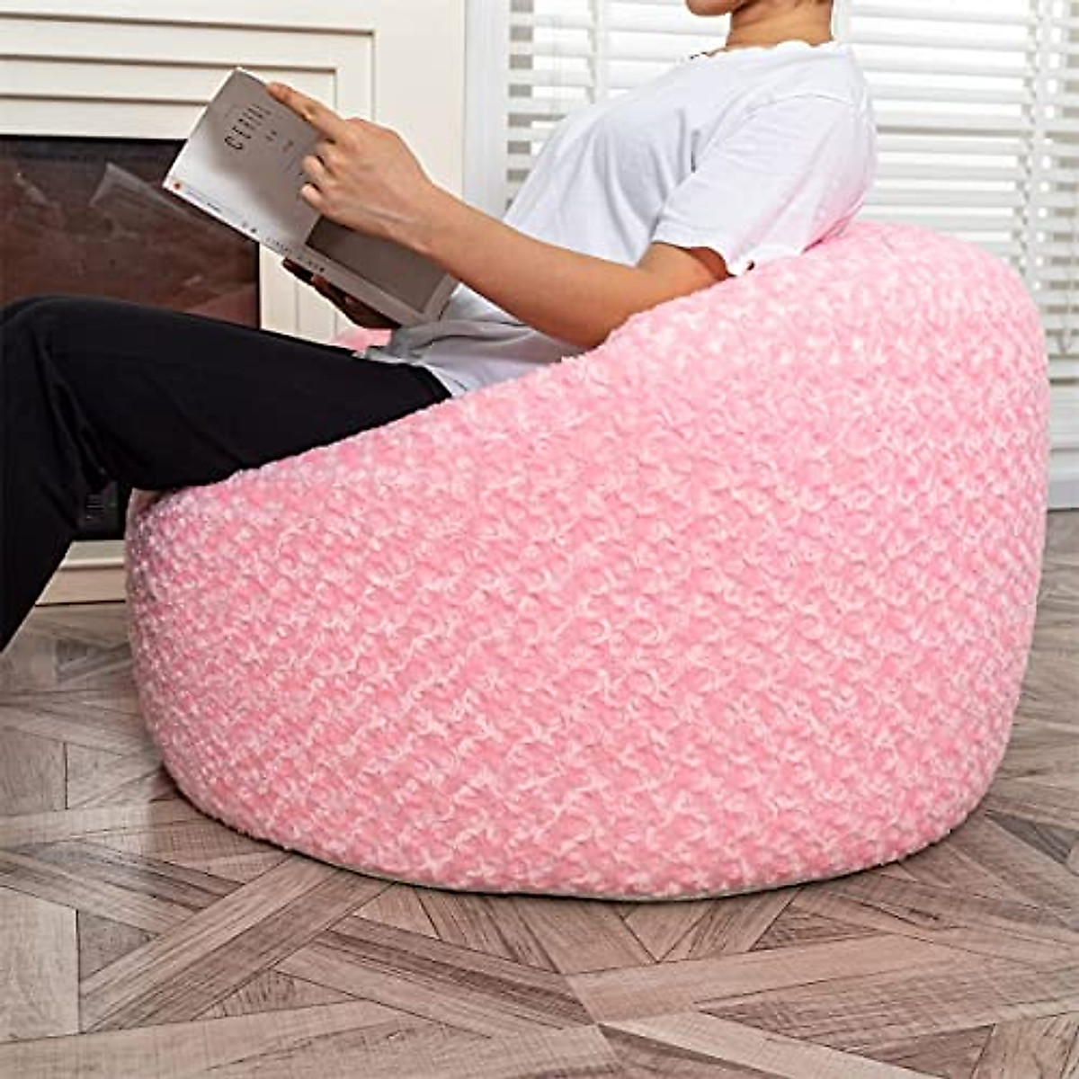 Storage Bean Bag Chair Cover (No Filler) Zipper Bean Bag Chair Cover Living Room Furniture 31x20 Inch Soft Washable Plush Fiber Adult Beanbag Chair Fuzzy Fur Cover No Filling (Pink)