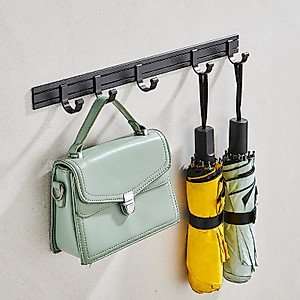 SIMVE Hat Organizer Rack for Baseball Caps Wall Mounted 15.7 in Removable 10 Aluminum Hook for Closet Door Room Entryway Metal Hanging Display Hanger Storage Holder for Towel Key Bag Coat Black