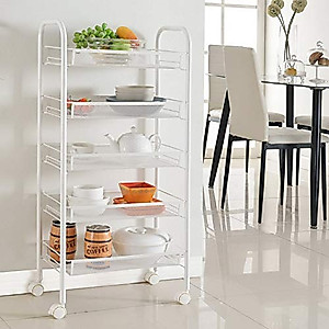 Xy Litol Wire Shelving Unit and Storage - Steel Wire Basket Shelving Trolley, 5 Tier Kitchen Cart Ivory White