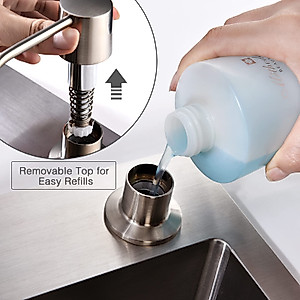 PBF Built in Soap Dispenser for Kitchen Sink, Lotion Dispenser with Above The Sink Refillable Bottle, Brass Pump Head, for countertop, Brushed Nickel