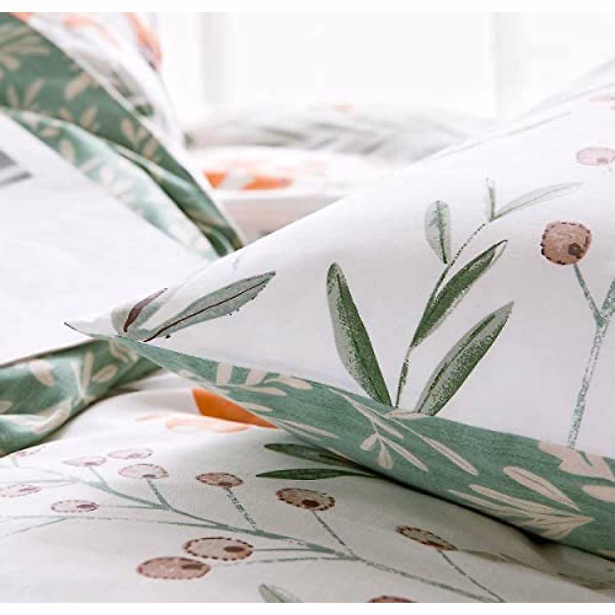 SLEEPBELLA Duvet Cover King, 600 Thread Count Cotton 3pcs Bedding Set Yellow Flowers and Green Branches Printed on White Reversible Comforter Cover