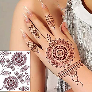 PPVWEY 10 Sheets Henna Tattoos Temporary Henna Stickers 10Pcs Brown Tattoo Stickers Women Body Art Stickers for Wedding Party(10pcs Brown)
