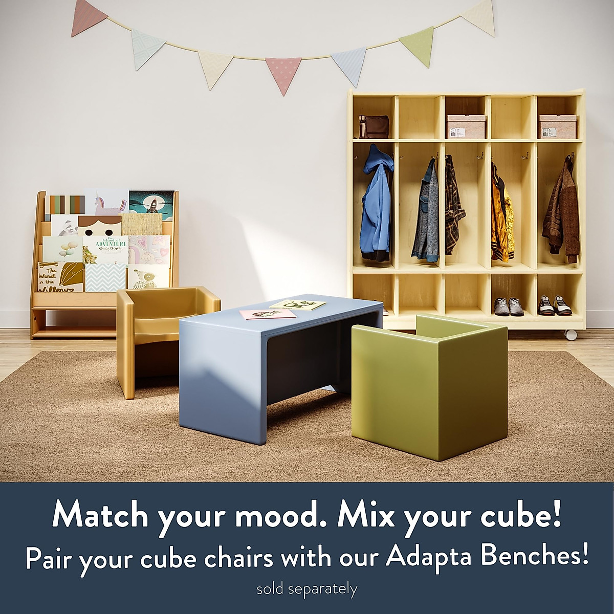 Children's Factory-CF910-009 Cube Chair for Kids, Flexible Seating Classroom Furniture for Daycare/Playroom/Homeschool, Indoor/Outdoor Toddler Chair, Blue, Set of 1