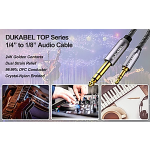 3.5 to 1/4’’ Stereo Audio Cable, DUKABEL 3.5mm TRS Male to 1/4 inch TRS Male Headphone Cord for Speaker, Amp, Guitar, Home Theater Devices and More.(4ft/1.2Meter)