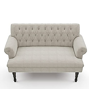 SIYAHOME Sofas & Couches 58" Linen Textured Fabric Chesterfield Settee Button Tufted Scrolled Arm Loveseat High Gourd Wood Leg Studio Bench (Pillows not Included), Light Beige