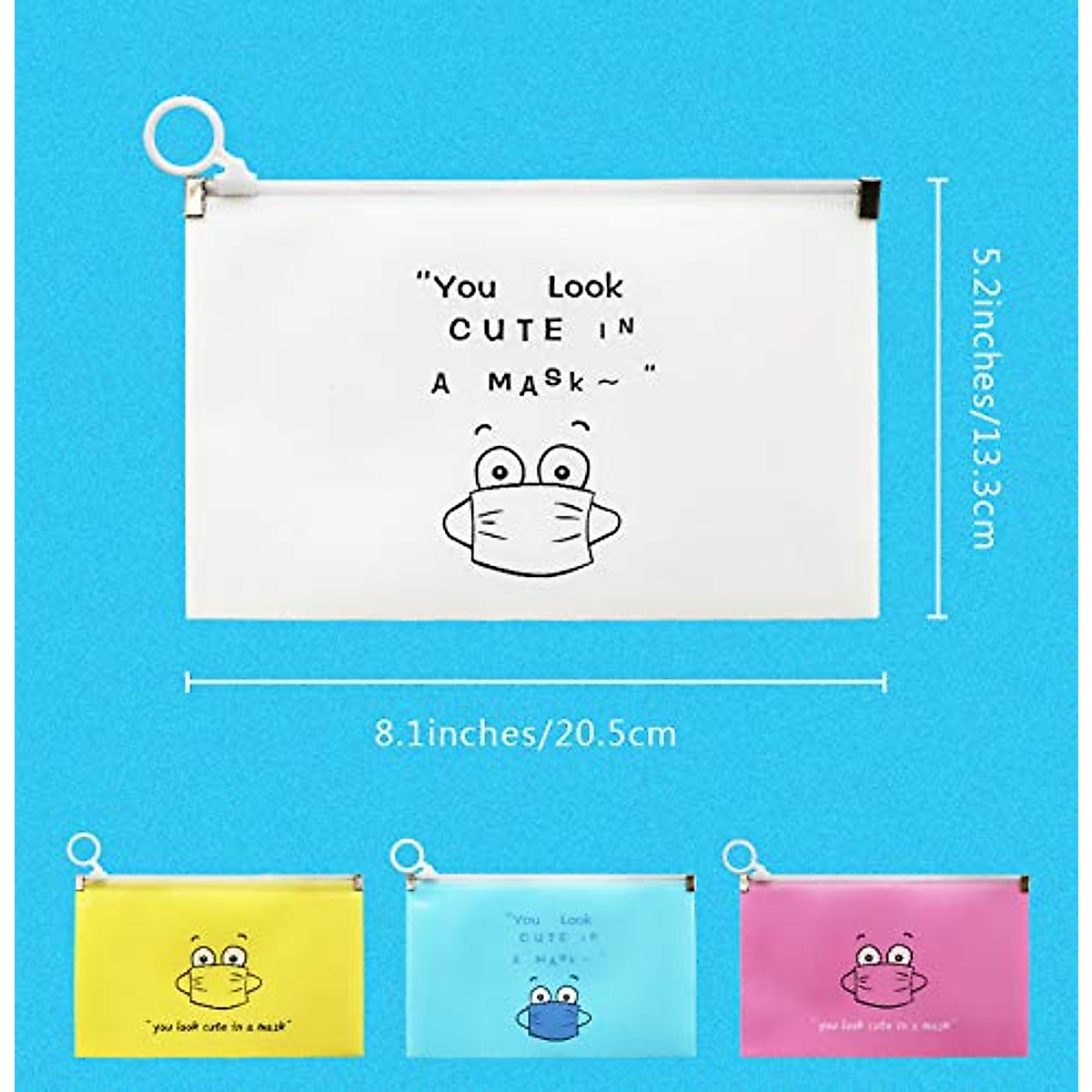 8 Pieces Plastic Face Covering Organizer Reusable Keeper Folder Portable Face Covering Storage Bag Storage Pouch Clip with Zipper