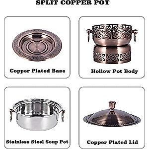 Shabu-Shabu Chinese Hot Pot - Chafing Dish Buffet Stainless Steel Food Warmer - Soup Pot Cookware with Alcohol Lamp - Great for Entertaining Restaurant (Color : Copper)
