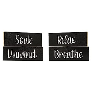 JennyGems Relax Soak Unwind Breathe Wooden Block Signs, Farmhouse Wood Sign Set, Black and White Bathroom Decor, Made in USA