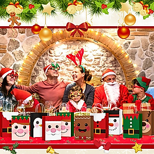 Yeaqee 80 Pcs Christmas Gift Bags with Handles Small Size Reusable Merry Christmas Kraft Goodie Bags Holiday Gift Wrapping Paper Bags for Kids Party Supplies 8.3 x 5.9 x 3.15''(Penguin, Snowman, Elk)