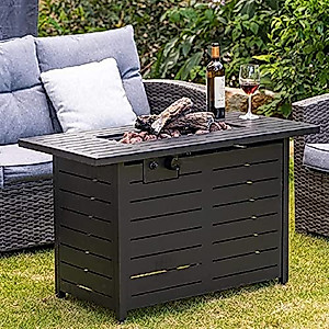 42" 60000BTU Outdoor Gas Propane Fire Pit Retangular Firepit Table withTabletop and Weather Cover, Indoor Outside Firepit Table w/ Lava Rock for Garden Courtyard Backyard Deck Poolside Party