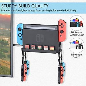 Gooditour Switch Wall Mount Holder - Wall Mount Shelf Stand for Nintendo Switch and Switch OLED with 5 Game Card Holders and 4 Joy Con Hanger - Safely Store Your Switch Console Near or Behind TV