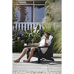 Keter Alpine Adirondack Resin Outdoor Furniture Patio Chairs with Cup Holder-Perfect for Beach, Pool, and Fire Pit Seating, Grey