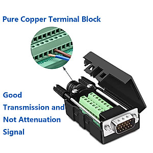 Jienk 4Packs VGA DB15 3 Row Solderless Male/Female Quick Connector, 3+9 D-SUB 15 Pin Port Terminal Solderfree Breakout Connector Board with Case Accessories Long Bolts