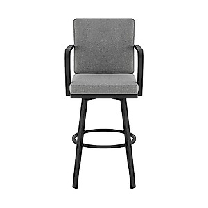 Don 30" Outdoor Patio Bar Stool in Black Aluminum with Grey Cushions