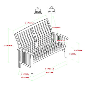 Walker Edison Rendezvous Modern Solid Acacia Wood Patio Loveseat with Cushions, 47 Inch, Dark Brown