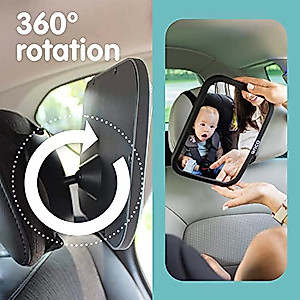 Onco Baby Car Mirror Rear-facing - Platinum Award Winning Car Mirror Baby Rear Facing Seat, Baby Essentials for Newborn, 100% Shatterproof Baby Mirror for Car, 360° Car Seat Mirror Rear Facing Infant