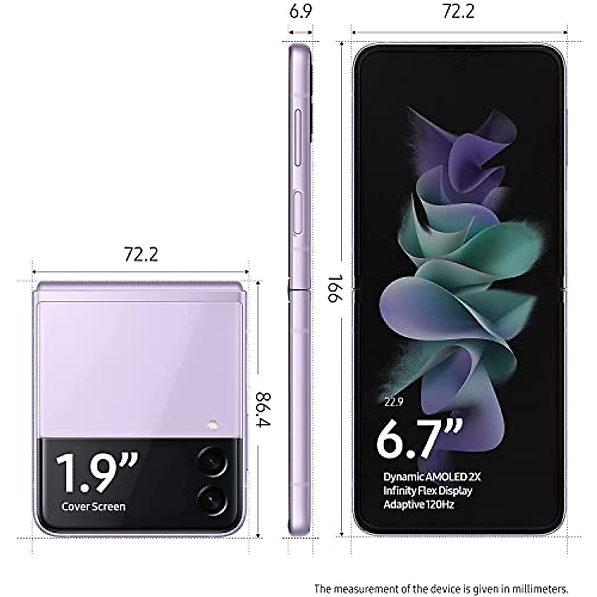 Samsung Galaxy Z Flip 3 5G T-Mobile Locked Android Cell Phone US Version Smartphone Flex Mode Intuitive Camera Compact 128GB Storage US Warranty (Renewed) (Lavender)