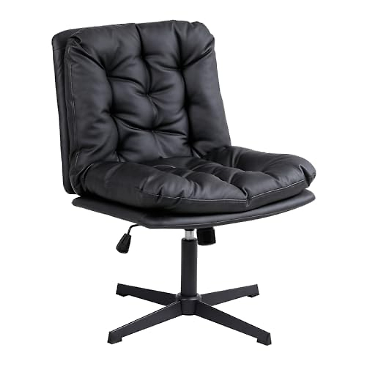 Chummaven High-Back Armless Home Office Chair No Wheels,Pu Leather Office Desk Chair Thick Swivel Rocking Vanity Chair Adjustable Computer Task Chair for Make Up,Small Space,Bedroom,Black