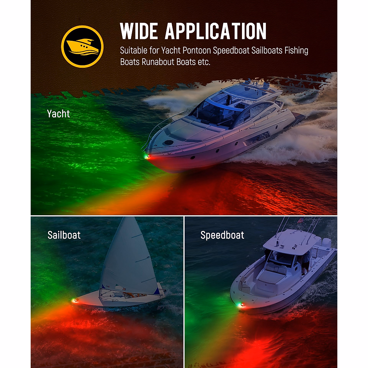 Partsam 1Pcs Marine Boat Bow Lights, 24 LED Red and Green Navigation Light for Vessle Pontoon Yacht Skiff Skeeter