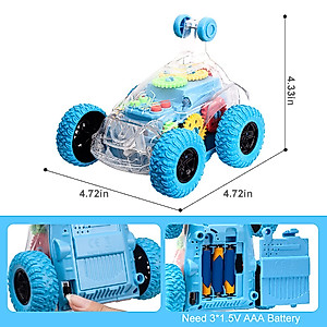 TAKIHON Car Toys for Boys,Monster Trucks with Music&Light,360° Rotating Stunt Cars,Transparent Mechanical Gear Flip Vehicles Toys,Gift for Kids,Toddlers