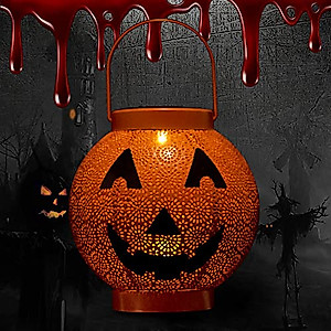 Halloween Pumpkin Hanging Solar Lights - 𝟮𝟬𝟮𝟯 𝗡𝗲𝘄𝗲𝘀𝘁 Retro Outdoor Waterproof Halloween Spooky Hanging Lights with Handle for Outdoor, Tree Decor, Garden or Yard, Outside Entryway, Porch