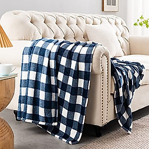BEDELITE Fleece Throw Blanket for Couch Sofa Bed, Buffalo Plaid Decor Navy and White Checkered Blanket, Cozy Fuzzy Soft Lightweight Warm Blankets for Spring and Summer