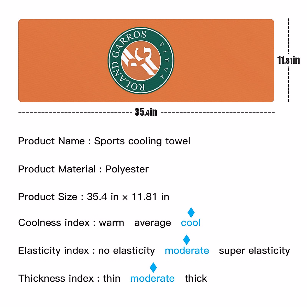 GMTKPH French Open Tennis Tournament Quick Drying Sport Towel for Sweat Soft Hand Towel Gym Sports Face Towels (11.81 * 35.4 Inch)