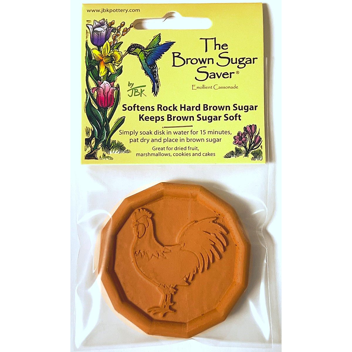 JBK Pottery Brown Sugar Saver - Terra Cotta Humidifying Stone Softens Brown Sugar, Keeps Snacks Crisp and Fresh - Natural Clay Moisture Absorber for Food and Chips