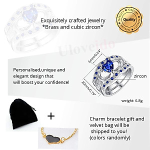 Uloveido Platinum Blue Heart Love Ring Irish Friendship Ring Women's Engagement Triple Band Set Ring CZ Bridal Wedding Jewellery HR314-7