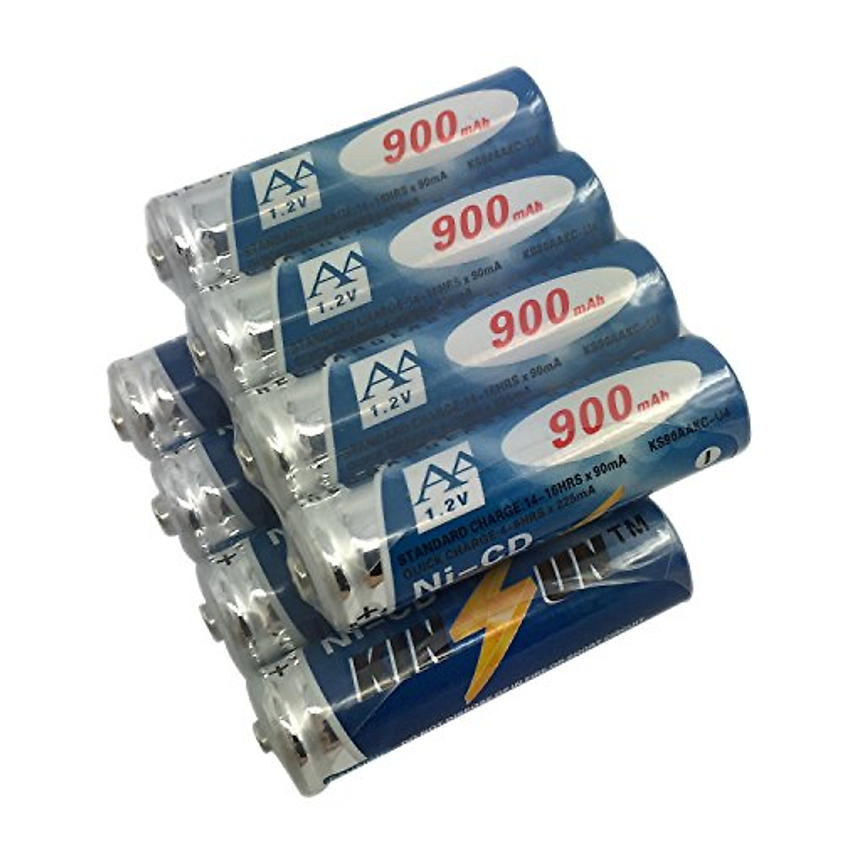 KINSUN 8-Pack Rechargeable Battery 1.2V Ni-Cd AA 900mAh for Outdoor Solar Garden Light Landscape Lights Path Lights